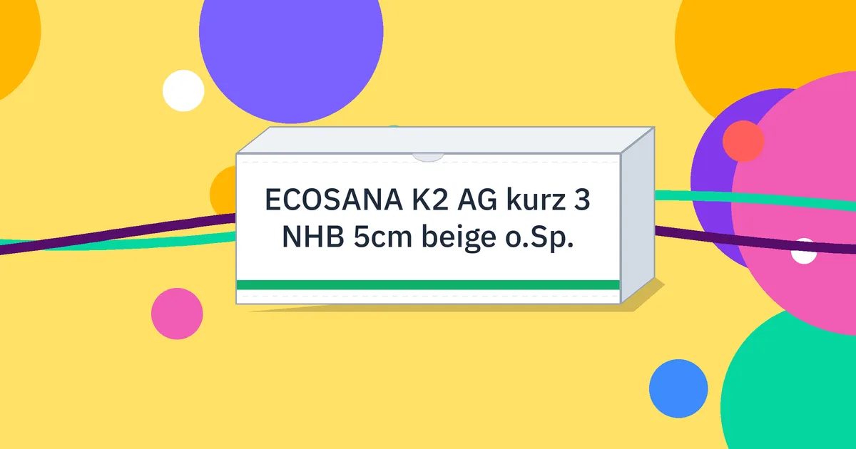 Symbolbild: Packung mit der Aufschrift ECOSANA K2 AG kurz 3 NHB 5cm beige o.Sp. (PZN 01417340) – Verfügbarkeit und Bezug in Apotheken in Frankfurt am Main
