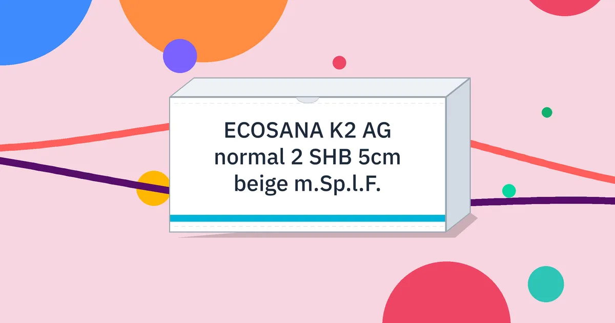 Symbolbild: Packung mit der Aufschrift ECOSANA K2 AG normal 2 SHB 5cm beige m.Sp.l.F. (PZN 10956917) – Verfügbarkeit und Bezug in Apotheken in Frankfurt am Main