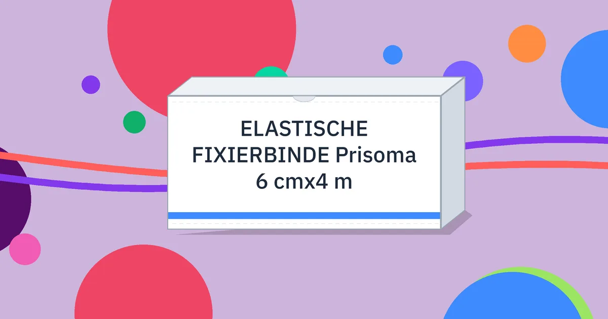 Symbolbild: Packung mit der Aufschrift ELASTISCHE FIXIERBINDE Prisoma 6 cmx4 m (PZN 19765455) – Verfügbarkeit und Bezug in Apotheken in Frankfurt am Main