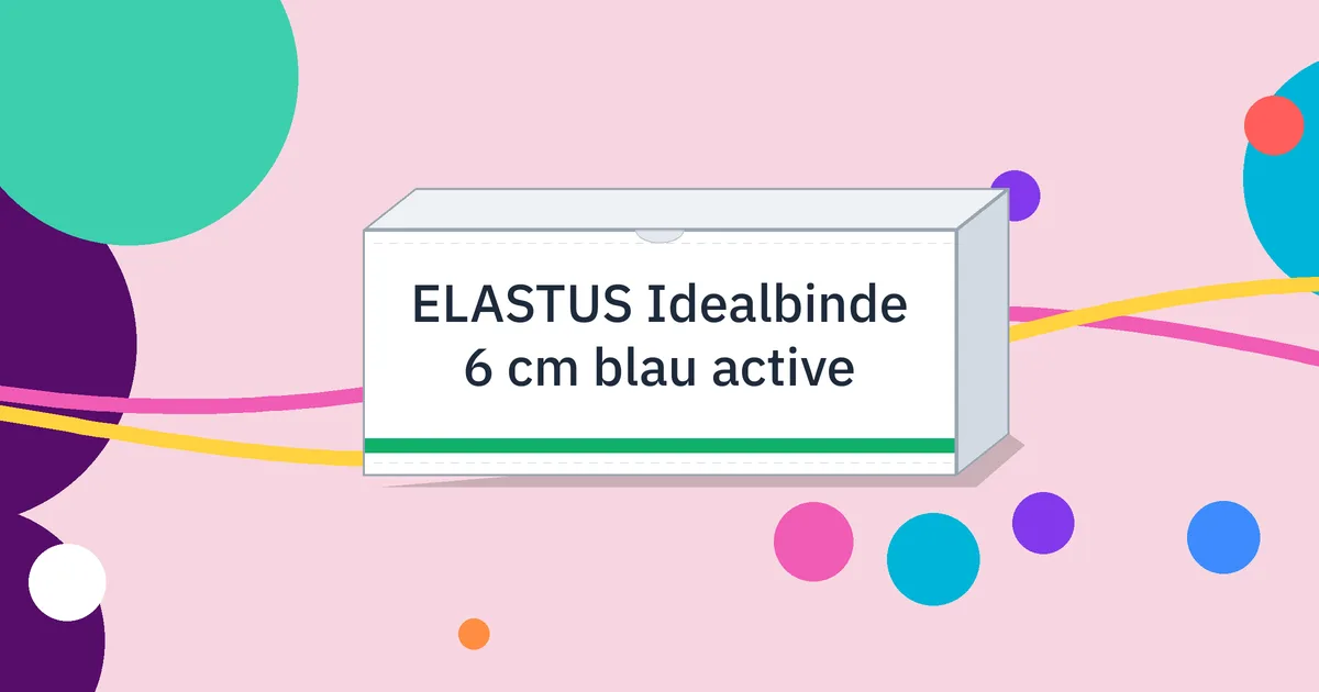 Symbolbild: Packung mit der Aufschrift ELASTUS Idealbinde 6 cm blau active (PZN 04839188) – Verfügbarkeit und Bezug in Apotheken in Frankfurt am Main