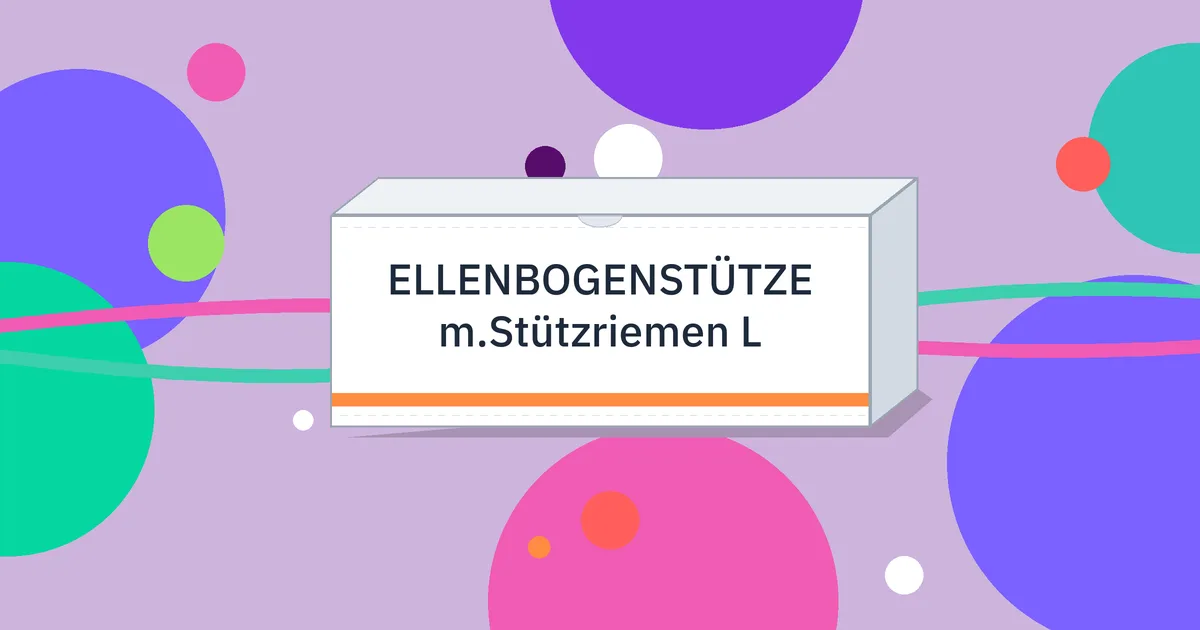 Symbolbild: Packung mit der Aufschrift ELLENBOGENSTÜTZE m.Stützriemen L (PZN 19069477) – Verfügbarkeit und Bezug in Apotheken in Frankfurt am Main