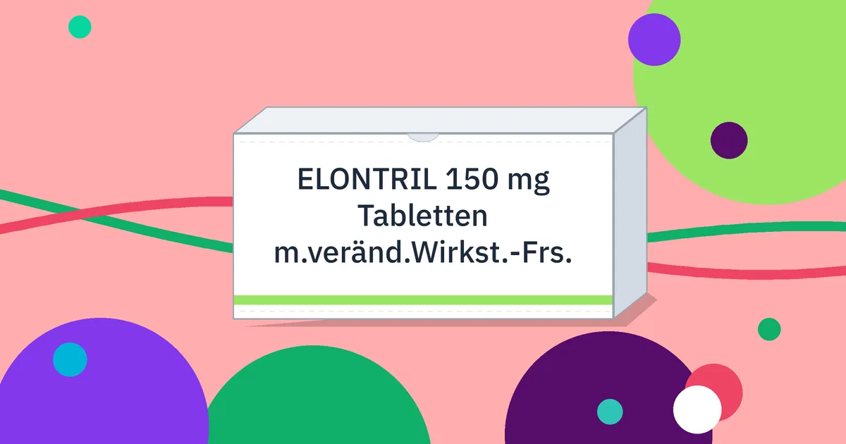 Symbolbild: Packung mit der Aufschrift ELONTRIL 150 mg Tabletten m.veränd.Wirkst.-Frs. (PZN 08907082) – Verfügbarkeit und Bezug in Apotheken in Frankfurt am Main