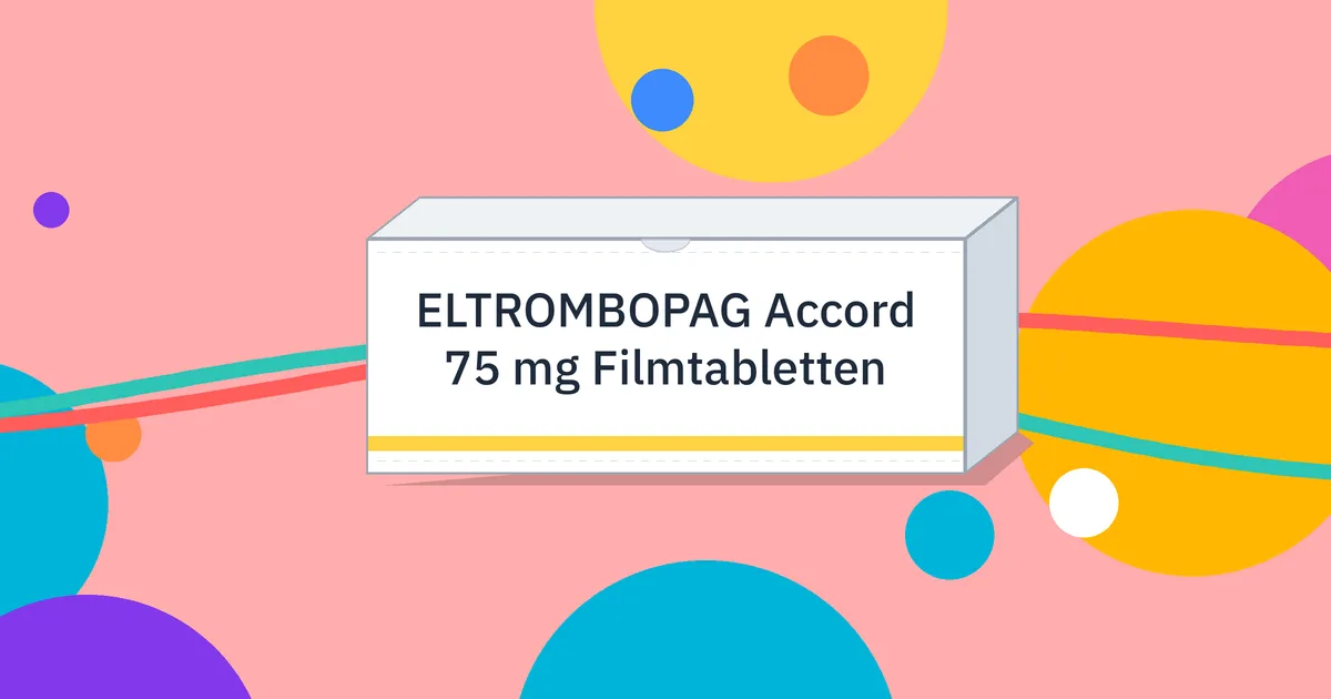 Symbolbild: Packung mit der Aufschrift ELTROMBOPAG Accord 75 mg Filmtabletten (PZN 19662643) – Verfügbarkeit und Bezug in Apotheken in Frankfurt am Main