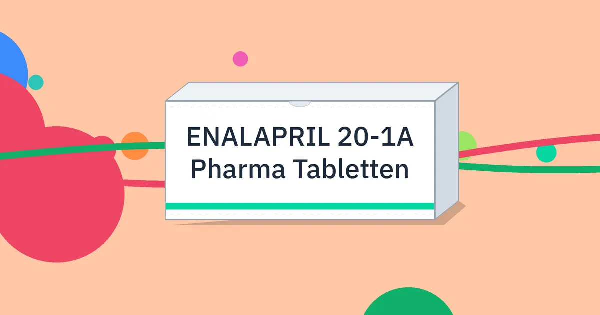 Symbolbild: Packung mit der Aufschrift ENALAPRIL 20-1A Pharma Tabletten (PZN 13568601) – Verfügbarkeit und Bezug in Apotheken in Frankfurt am Main