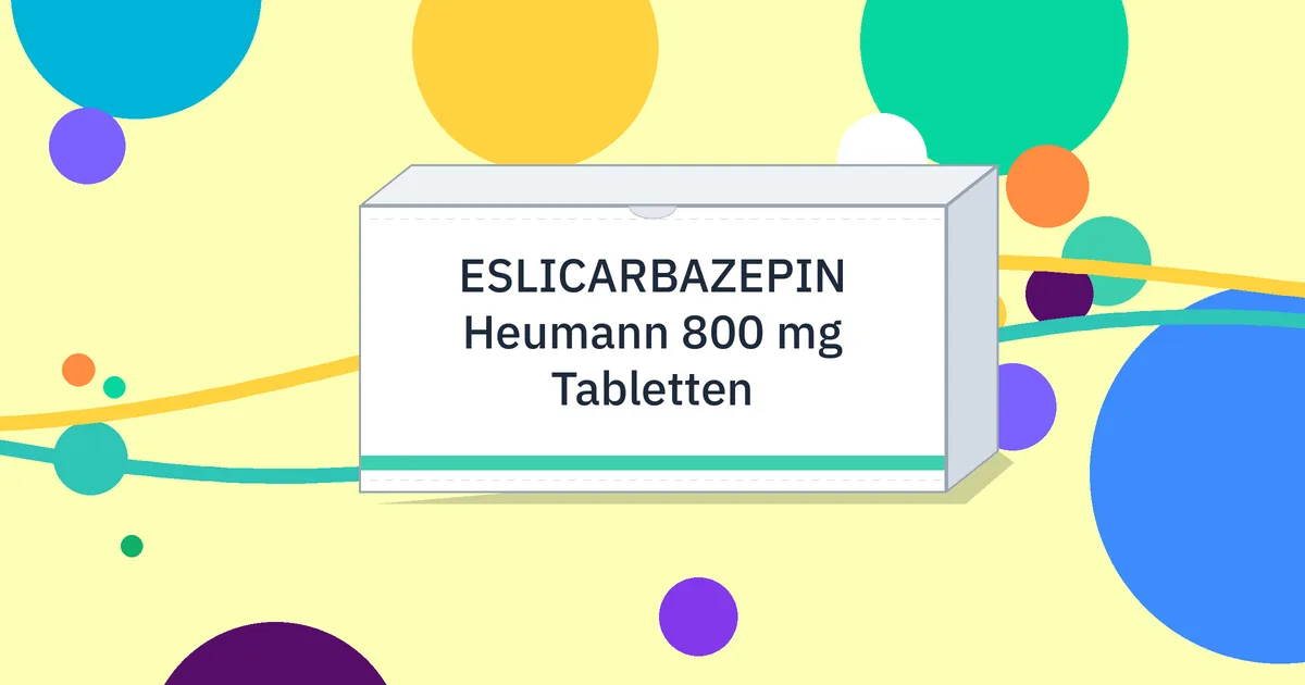 Symbolbild: Packung mit der Aufschrift ESLICARBAZEPIN Heumann 800 mg Tabletten (PZN 15862718) – Verfügbarkeit und Bezug in Apotheken in Frankfurt am Main