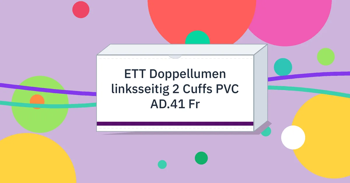 Symbolbild: Packung mit der Aufschrift ETT Doppellumen linksseitig 2 Cuffs PVC AD.41 Fr (PZN 19121551) – Verfügbarkeit und Bezug in Apotheken in Frankfurt am Main