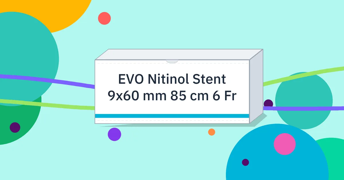 Symbolbild: Packung mit der Aufschrift EVO Nitinol Stent 9x60 mm 85 cm 6 Fr (PZN 00223562) – Verfügbarkeit und Bezug in Apotheken in Frankfurt am Main