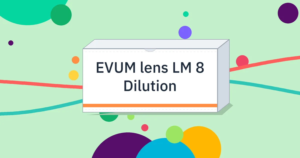 Symbolbild: Packung mit der Aufschrift EVUM lens LM 8 Dilution (PZN 13485068) – Verfügbarkeit und Bezug in Apotheken in Frankfurt am Main