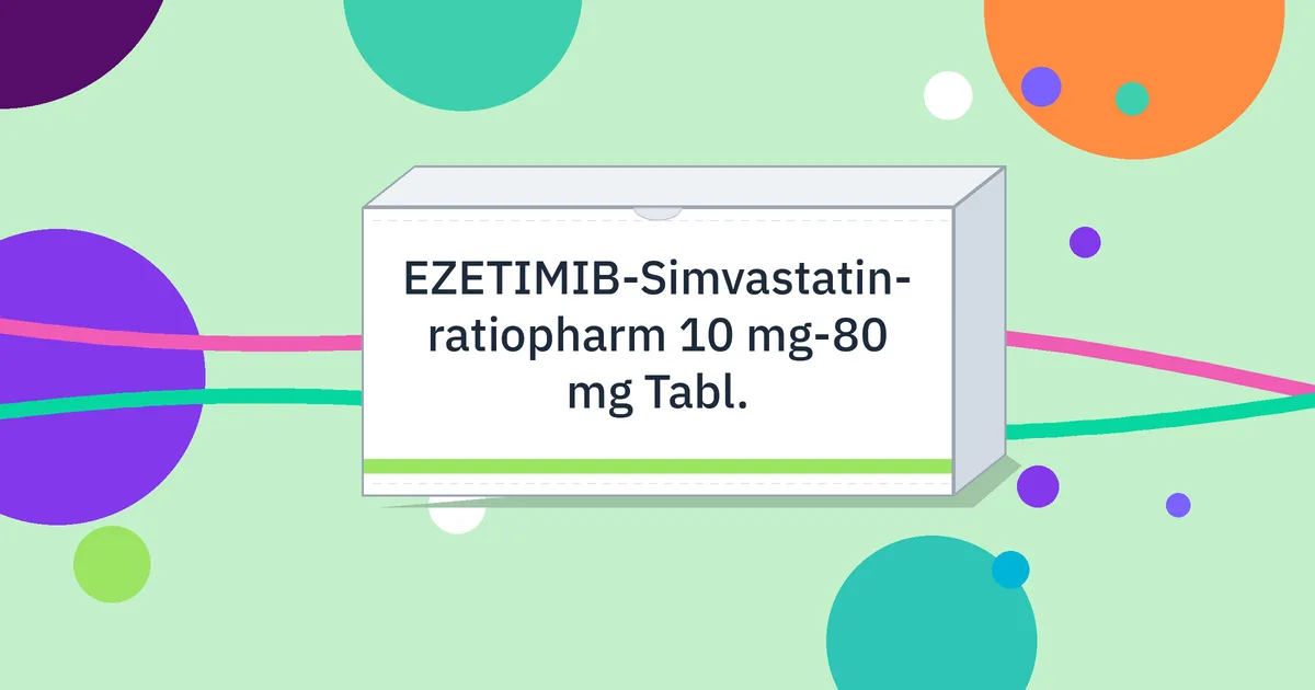 Symbolbild: Packung mit der Aufschrift EZETIMIB-Simvastatin-ratiopharm 10 mg-80 mg Tabl. (PZN 13858983) – Verfügbarkeit und Bezug in Apotheken in Frankfurt am Main