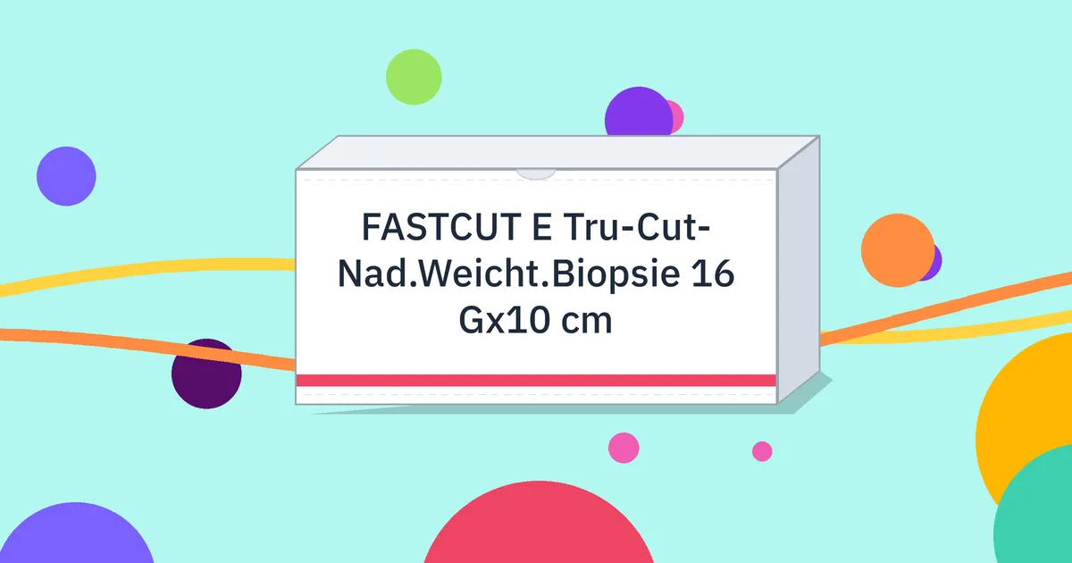 Symbolbild: Packung mit der Aufschrift FASTCUT E Tru-Cut-Nad.Weicht.Biopsie 16 Gx10 cm (PZN 19738748) – Verfügbarkeit und Bezug in Apotheken in Frankfurt am Main
