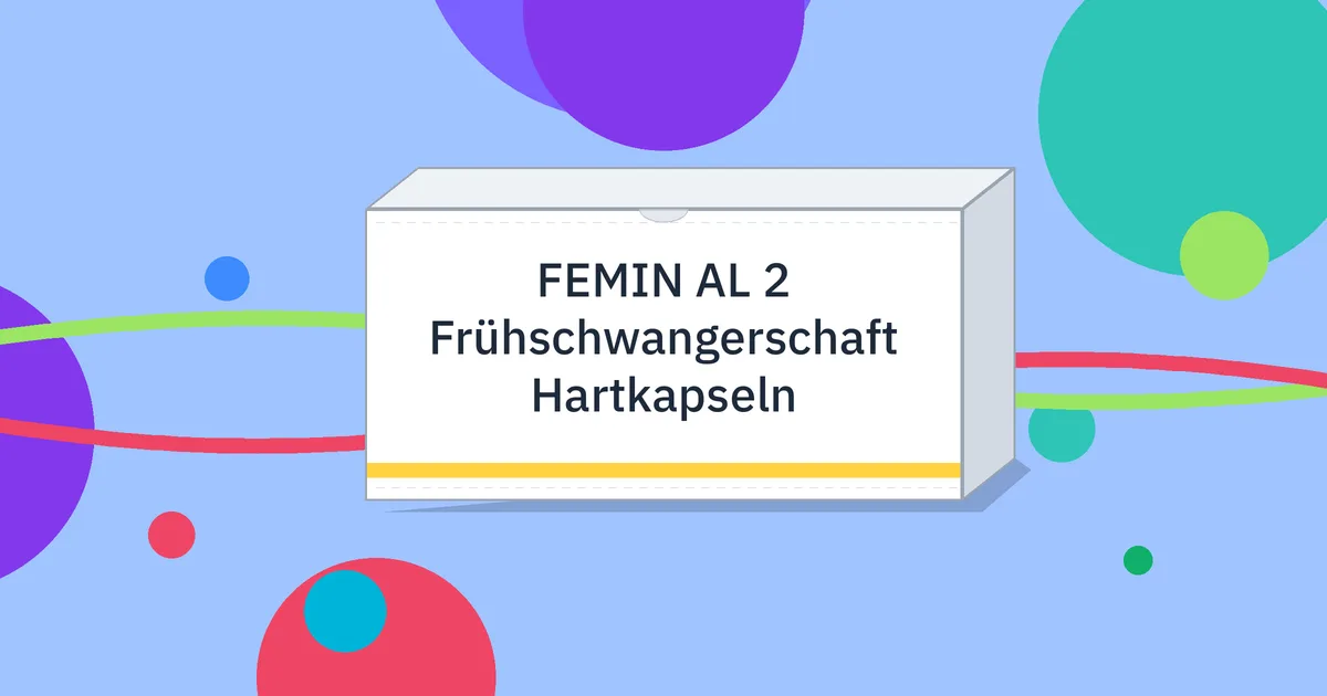 Symbolbild: Packung mit der Aufschrift FEMIN AL 2 Frühschwangerschaft Hartkapseln (PZN 18886530) – Verfügbarkeit und Bezug in Apotheken in Frankfurt am Main