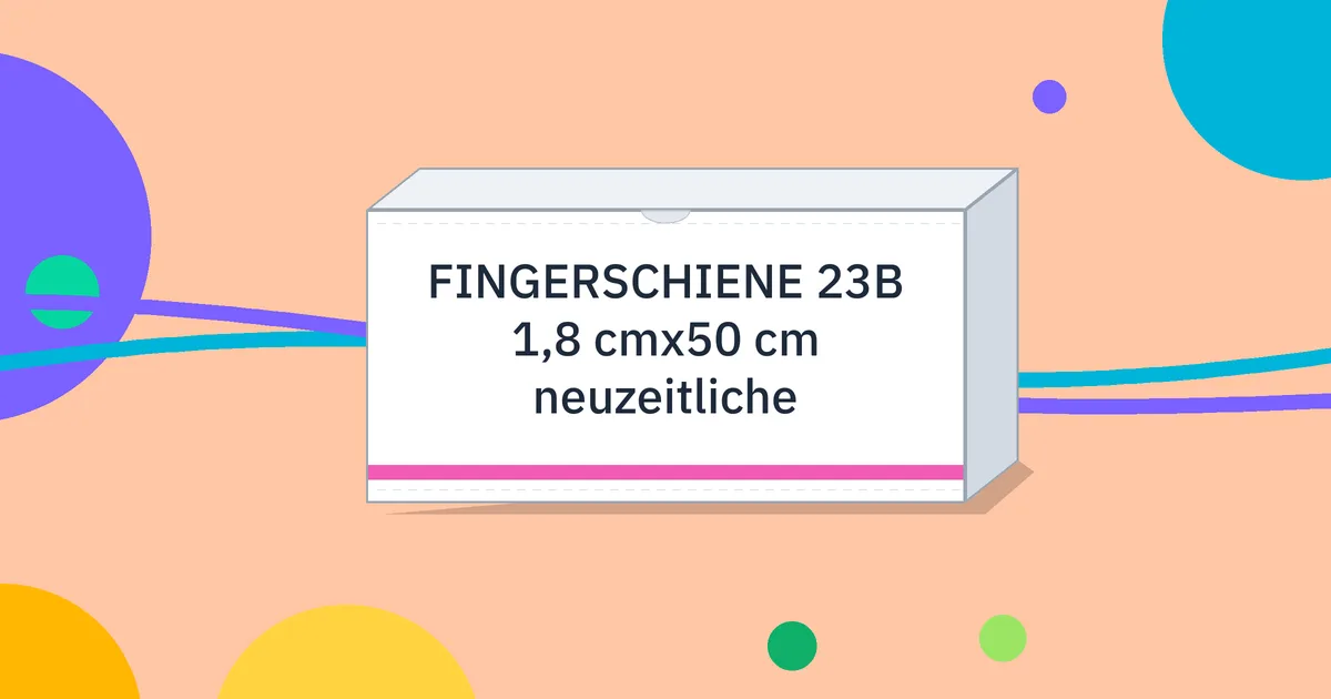 Symbolbild: Packung mit der Aufschrift FINGERSCHIENE 23B 1,8 cmx50 cm neuzeitliche (PZN 12776800) – Verfügbarkeit und Bezug in Apotheken in Frankfurt am Main