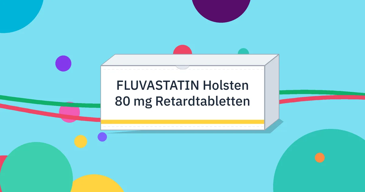 Symbolbild: Packung mit der Aufschrift FLUVASTATIN Holsten 80 mg Retardtabletten (PZN 16231701) – Verfügbarkeit und Bezug in Apotheken in Frankfurt am Main