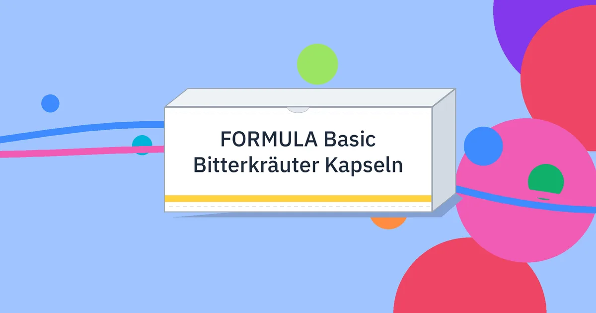 Symbolbild: Packung mit der Aufschrift FORMULA Basic Bitterkräuter Kapseln (PZN 10102121) – Verfügbarkeit und Bezug in Apotheken in Frankfurt am Main