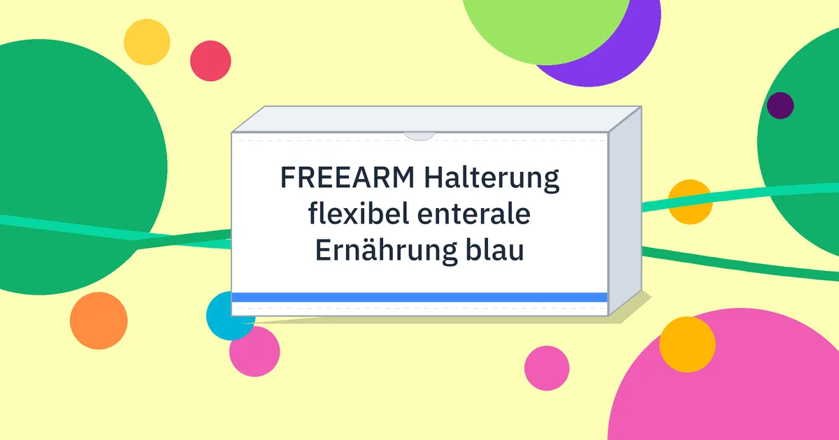 Symbolbild: Packung mit der Aufschrift FREEARM Halterung flexibel enterale Ernährung blau (PZN 19974905) – Verfügbarkeit und Bezug in Apotheken in Frankfurt am Main