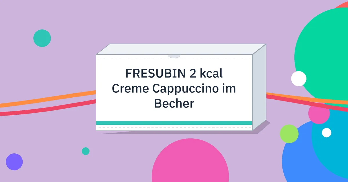 Symbolbild: Packung mit der Aufschrift FRESUBIN 2 kcal Creme Cappuccino im Becher (PZN 20207447) – Verfügbarkeit und Bezug in Apotheken in Frankfurt am Main