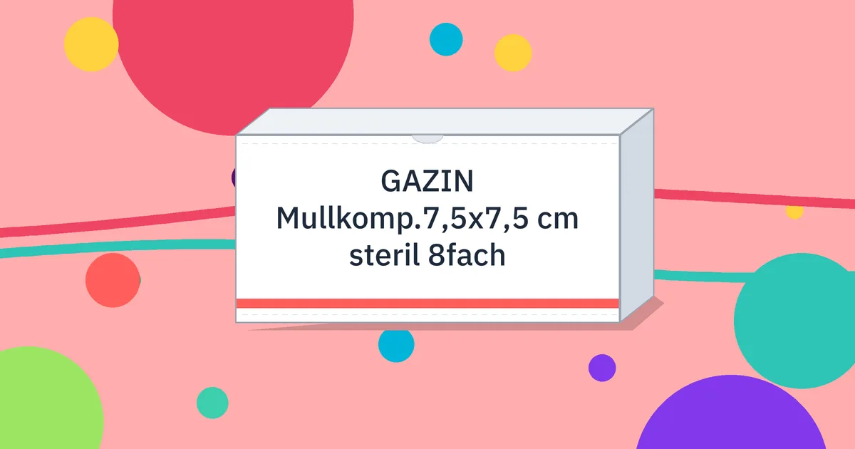 Symbolbild: Packung mit der Aufschrift GAZIN Mullkomp.7,5x7,5 cm steril 8fach (PZN 17451936) – Verfügbarkeit und Bezug in Apotheken in Frankfurt am Main