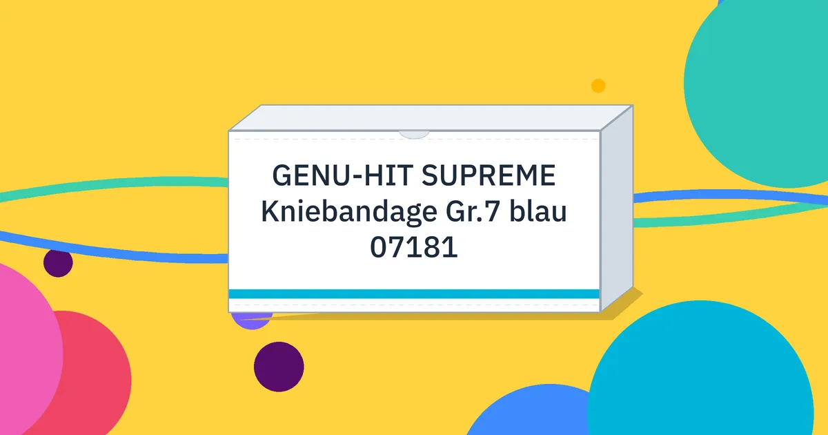 Symbolbild: Packung mit der Aufschrift GENU-HIT SUPREME Kniebandage Gr.7 blau 07181 (PZN 16931427) – Verfügbarkeit und Bezug in Apotheken in Frankfurt am Main