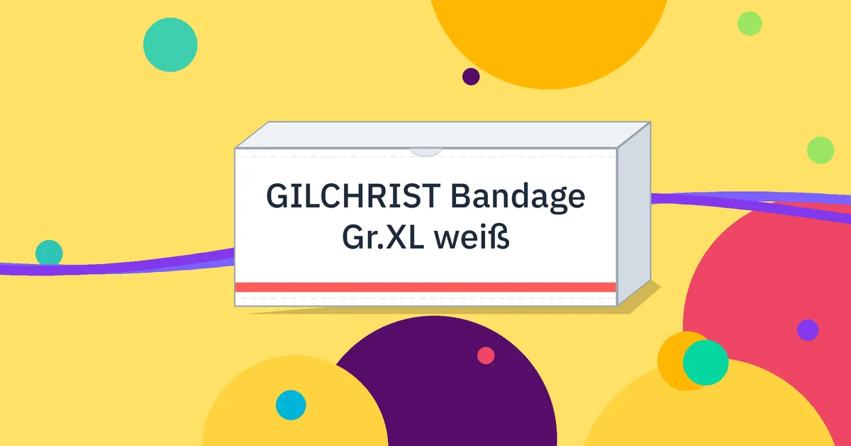 Symbolbild: Packung mit der Aufschrift GILCHRIST Bandage Gr.XL weiß (PZN 04910377) – Verfügbarkeit und Bezug in Apotheken in Frankfurt am Main