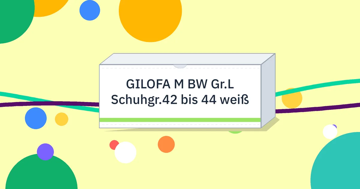 Symbolbild: Packung mit der Aufschrift GILOFA M BW Gr.L Schuhgr.42 bis 44 weiß (PZN 16725136) – Verfügbarkeit und Bezug in Apotheken in Frankfurt am Main