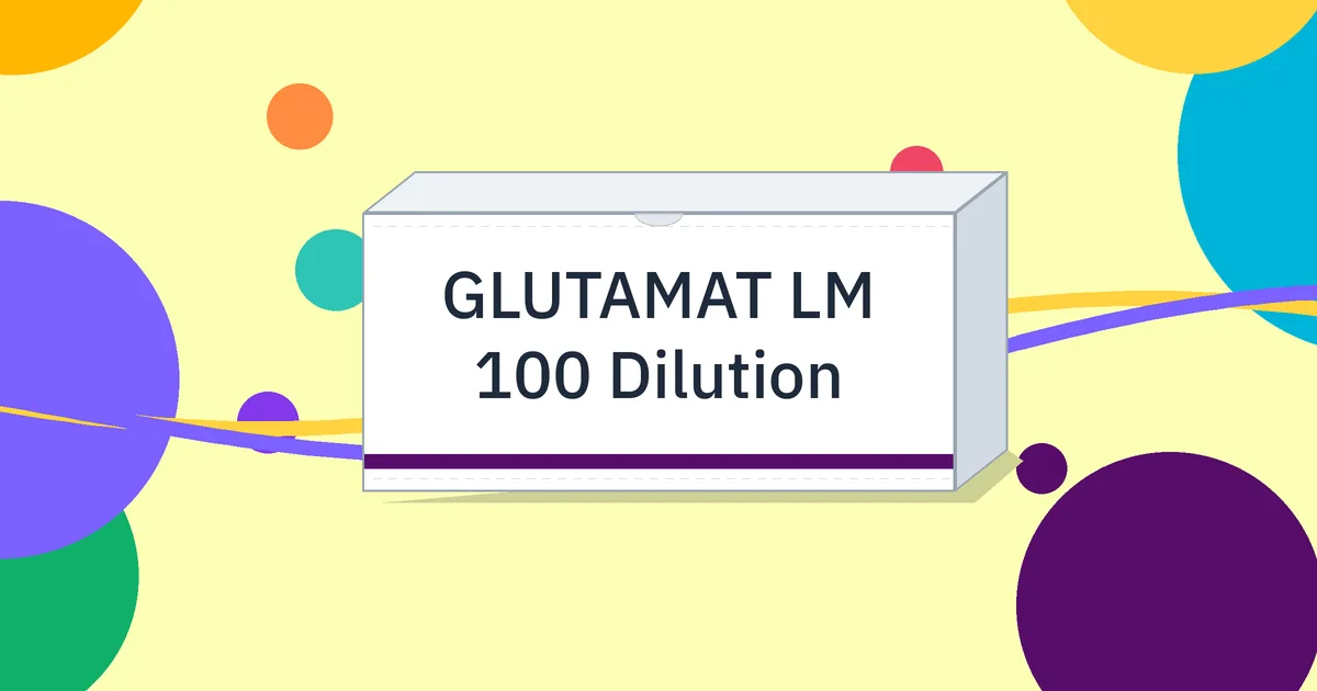 Symbolbild: Packung mit der Aufschrift GLUTAMAT LM 100 Dilution (PZN 12879701) – Verfügbarkeit und Bezug in Apotheken in Frankfurt am Main