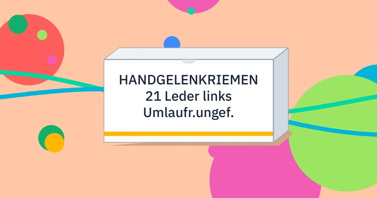 Symbolbild: Packung mit der Aufschrift HANDGELENKRIEMEN 21 Leder links Umlaufr.ungef. (PZN 03230628) – Verfügbarkeit und Bezug in Apotheken in Frankfurt am Main