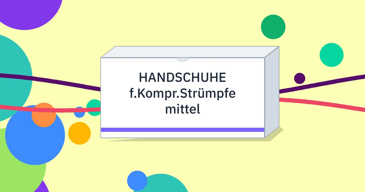 Symbolbild: Packung mit der Aufschrift HANDSCHUHE f.Kompr.Strümpfe mittel (PZN 07737258) – Verfügbarkeit und Bezug in Apotheken in Frankfurt am Main