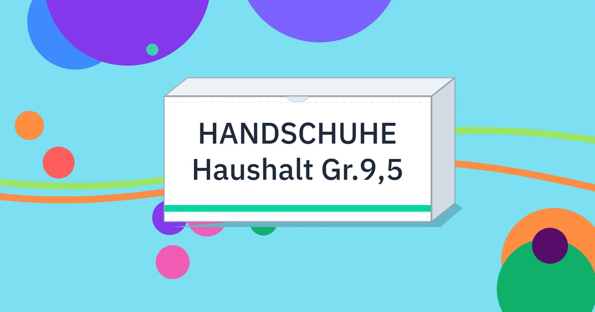 Symbolbild: Packung mit der Aufschrift HANDSCHUHE Haushalt Gr.9,5 (PZN 01728092) – Verfügbarkeit und Bezug in Apotheken in Frankfurt am Main