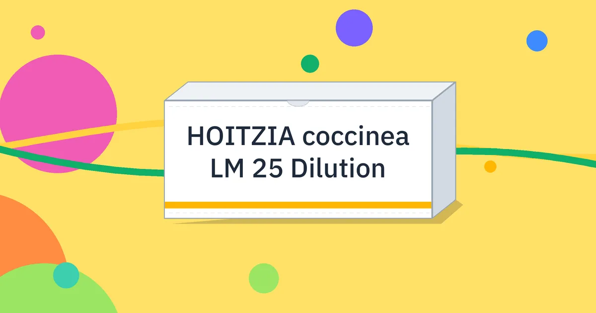 Symbolbild: Packung mit der Aufschrift HOITZIA coccinea LM 25 Dilution (PZN 13554579) – Verfügbarkeit und Bezug in Apotheken in Frankfurt am Main