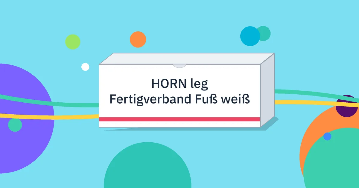 Symbolbild: Packung mit der Aufschrift HORN leg Fertigverband Fuß weiß (PZN 04636284) – Verfügbarkeit und Bezug in Apotheken in Frankfurt am Main