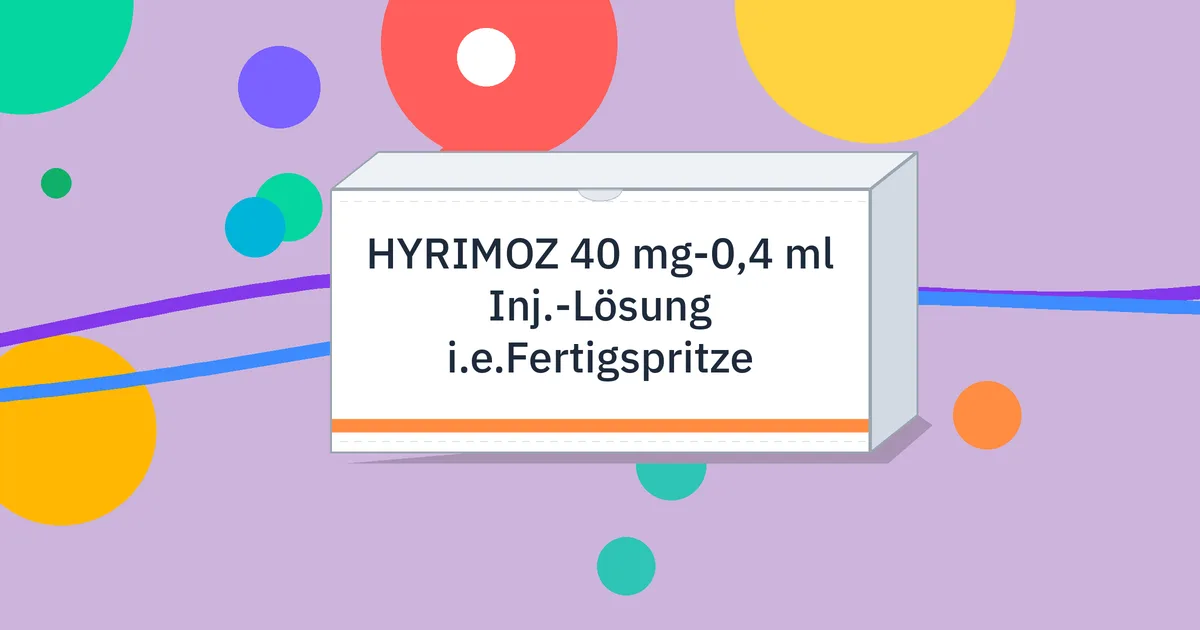 Symbolbild: Packung mit der Aufschrift HYRIMOZ 40 mg-0,4 ml Inj.-Lösung i.e.Fertigspritze (PZN 19173335) – Verfügbarkeit und Bezug in Apotheken in Frankfurt am Main