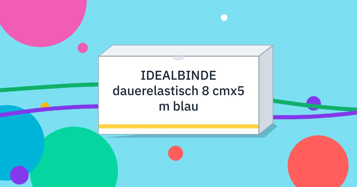 Symbolbild: Packung mit der Aufschrift IDEALBINDE dauerelastisch 8 cmx5 m blau (PZN 04794830) – Verfügbarkeit und Bezug in Apotheken in Frankfurt am Main