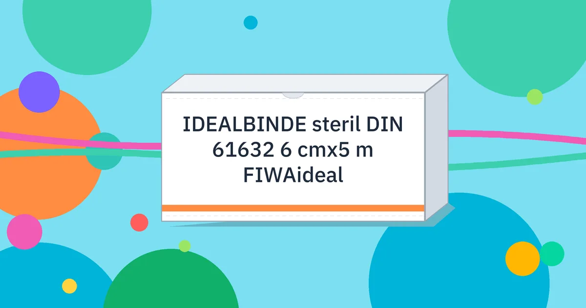 Symbolbild: Packung mit der Aufschrift IDEALBINDE steril DIN 61632 6 cmx5 m FIWAideal (PZN 19723830) – Verfügbarkeit und Bezug in Apotheken in Frankfurt am Main