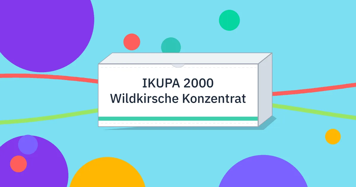 Symbolbild: Packung mit der Aufschrift IKUPA 2000 Wildkirsche Konzentrat (PZN 05977892) – Verfügbarkeit und Bezug in Apotheken in Frankfurt am Main