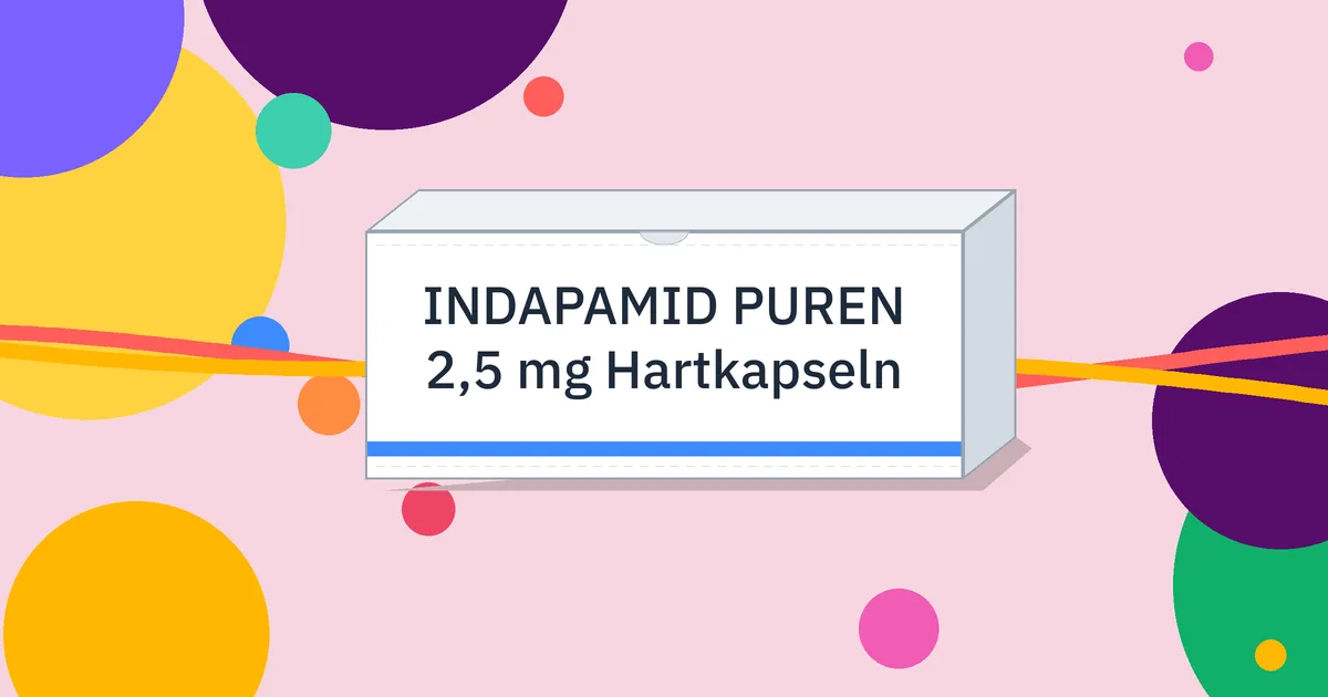 Symbolbild: Packung mit der Aufschrift INDAPAMID PUREN 2,5 mg Hartkapseln (PZN 11355226) – Verfügbarkeit und Bezug in Apotheken in Frankfurt am Main