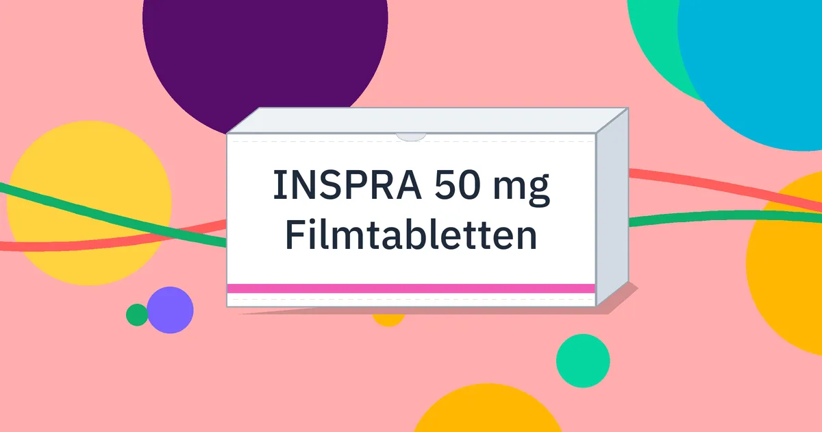 Symbolbild: Packung mit der Aufschrift INSPRA 50 mg Filmtabletten (PZN 13416127) – Verfügbarkeit und Bezug in Apotheken in Frankfurt am Main