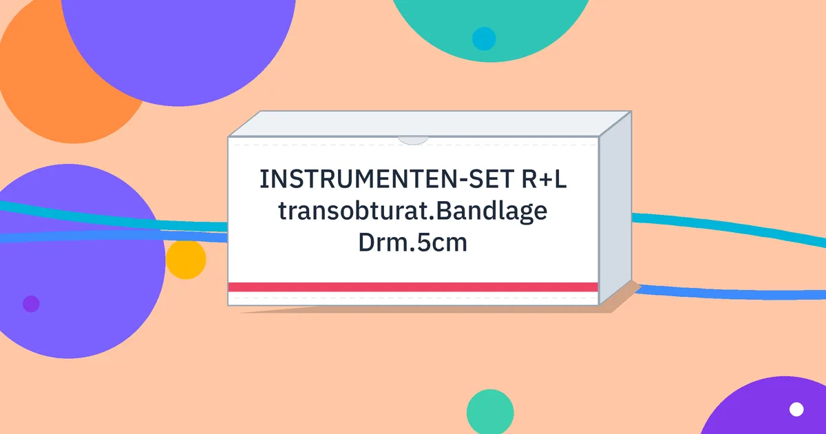 Symbolbild: Packung mit der Aufschrift INSTRUMENTEN-SET R+L transobturat.Bandlage Drm.5cm (PZN 19389934) – Verfügbarkeit und Bezug in Apotheken in Frankfurt am Main