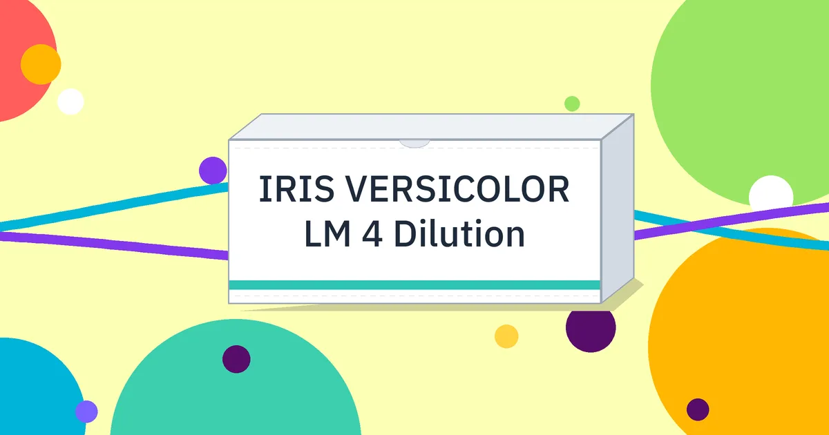 Symbolbild: Packung mit der Aufschrift IRIS VERSICOLOR LM 4 Dilution (PZN 12914751) – Verfügbarkeit und Bezug in Apotheken in Frankfurt am Main