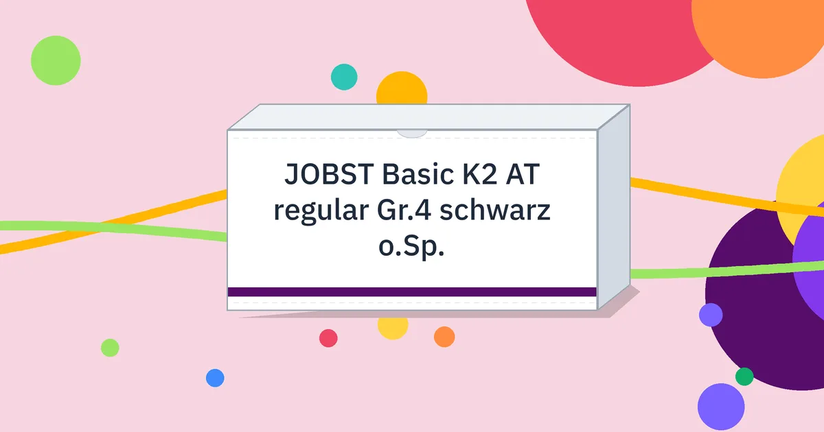 Symbolbild: Packung mit der Aufschrift JOBST Basic K2 AT regular Gr.4 schwarz o.Sp. (PZN 15312188) – Verfügbarkeit und Bezug in Apotheken in Frankfurt am Main