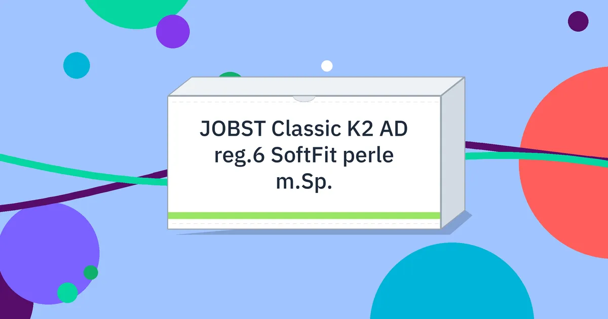 Symbolbild: Packung mit der Aufschrift JOBST Classic K2 AD reg.6 SoftFit perle m.Sp. (PZN 14221986) – Verfügbarkeit und Bezug in Apotheken in Frankfurt am Main