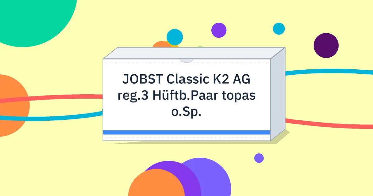 Symbolbild: Packung mit der Aufschrift JOBST Classic K2 AG reg.3 Hüftb.Paar topas o.Sp. (PZN 13066911) – Verfügbarkeit und Bezug in Apotheken in Frankfurt am Main