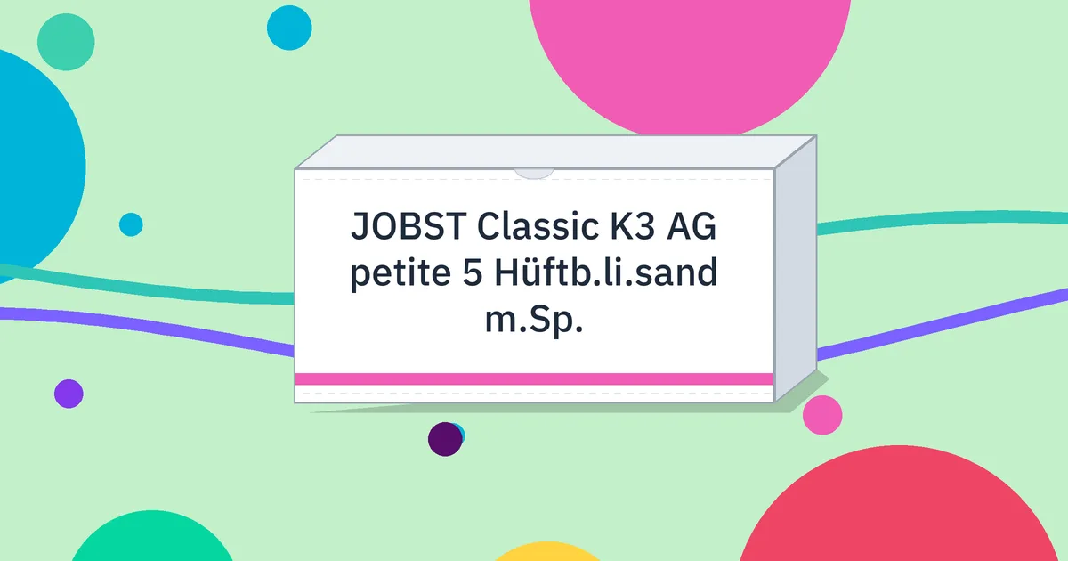Symbolbild: Packung mit der Aufschrift JOBST Classic K3 AG petite 5 Hüftb.li.sand m.Sp. (PZN 13074224) – Verfügbarkeit und Bezug in Apotheken in Frankfurt am Main