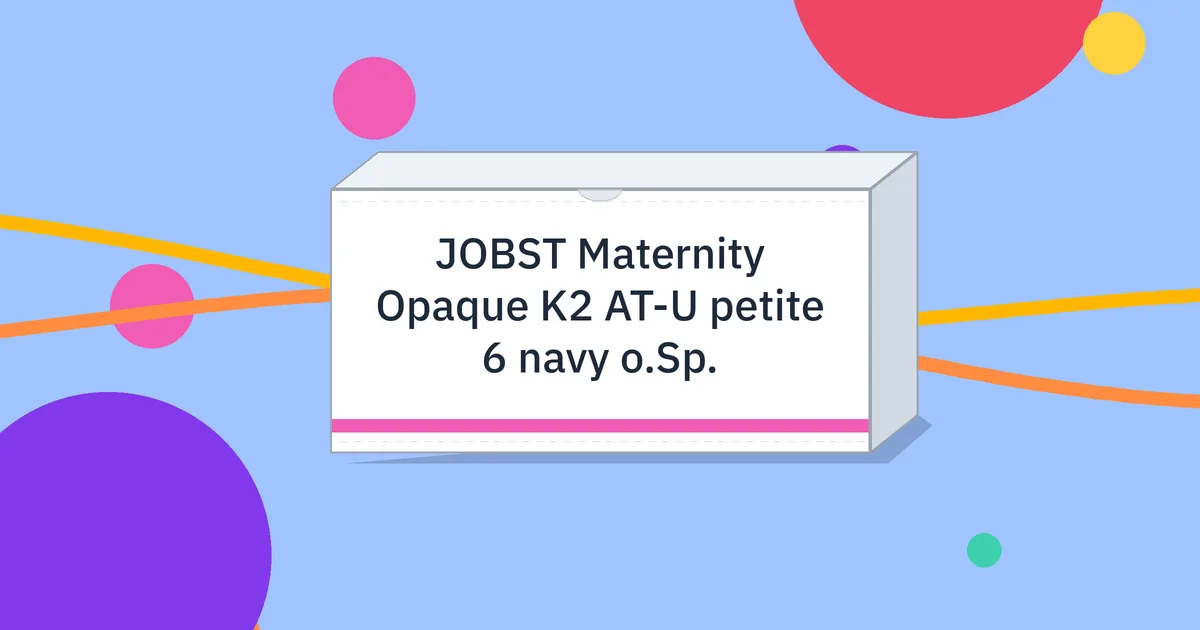 Symbolbild: Packung mit der Aufschrift JOBST Maternity Opaque K2 AT-U petite 6 navy o.Sp. (PZN 15861239) – Verfügbarkeit und Bezug in Apotheken in Frankfurt am Main