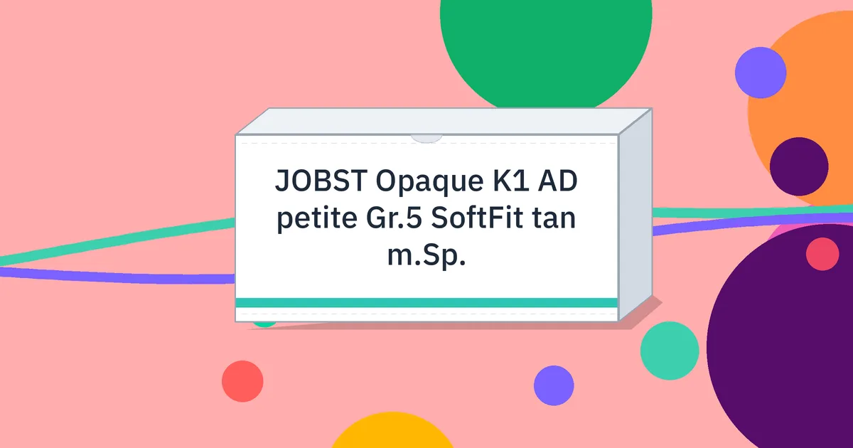 Symbolbild: Packung mit der Aufschrift JOBST Opaque K1 AD petite Gr.5 SoftFit tan m.Sp. (PZN 16264327) – Verfügbarkeit und Bezug in Apotheken in Frankfurt am Main