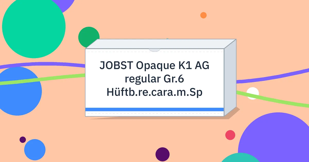 Symbolbild: Packung mit der Aufschrift JOBST Opaque K1 AG regular Gr.6 Hüftb.re.cara.m.Sp (PZN 13101174) – Verfügbarkeit und Bezug in Apotheken in Frankfurt am Main
