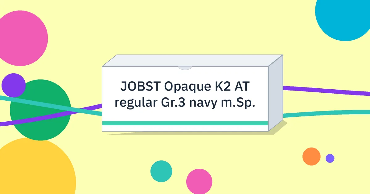 Symbolbild: Packung mit der Aufschrift JOBST Opaque K2 AT regular Gr.3 navy m.Sp. (PZN 13122377) – Verfügbarkeit und Bezug in Apotheken in Frankfurt am Main