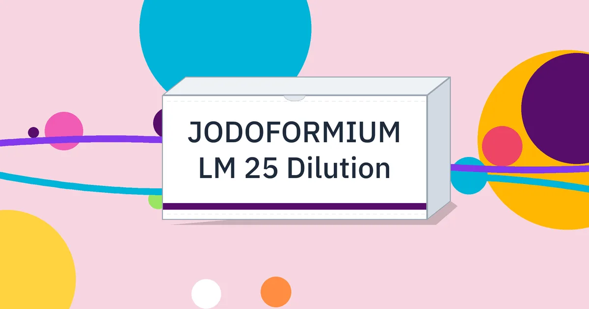 Symbolbild: Packung mit der Aufschrift JODOFORMIUM LM 25 Dilution (PZN 13563383) – Verfügbarkeit und Bezug in Apotheken in Frankfurt am Main