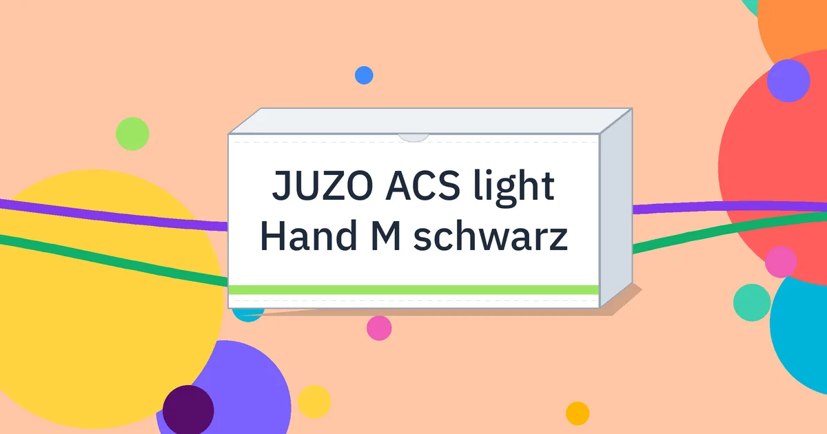 Symbolbild: Packung mit der Aufschrift JUZO ACS light Hand M schwarz (PZN 12598652) – Verfügbarkeit und Bezug in Apotheken in Frankfurt am Main