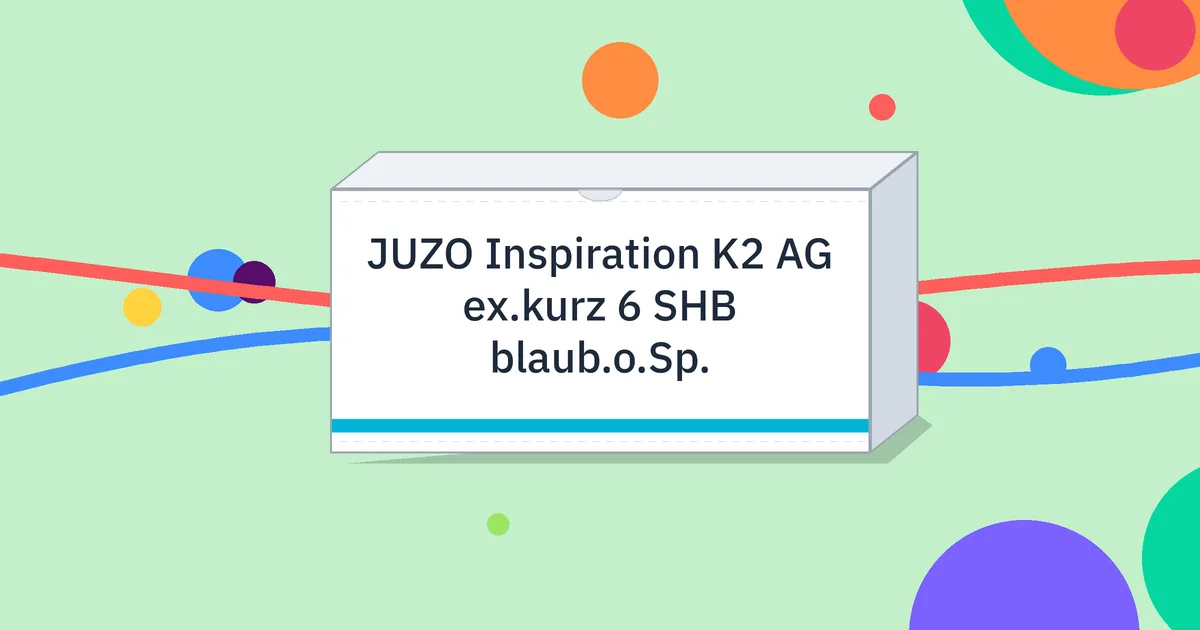 Symbolbild: Packung mit der Aufschrift JUZO Inspiration K2 AG ex.kurz 6 SHB blaub.o.Sp. (PZN 14965072) – Verfügbarkeit und Bezug in Apotheken in Frankfurt am Main