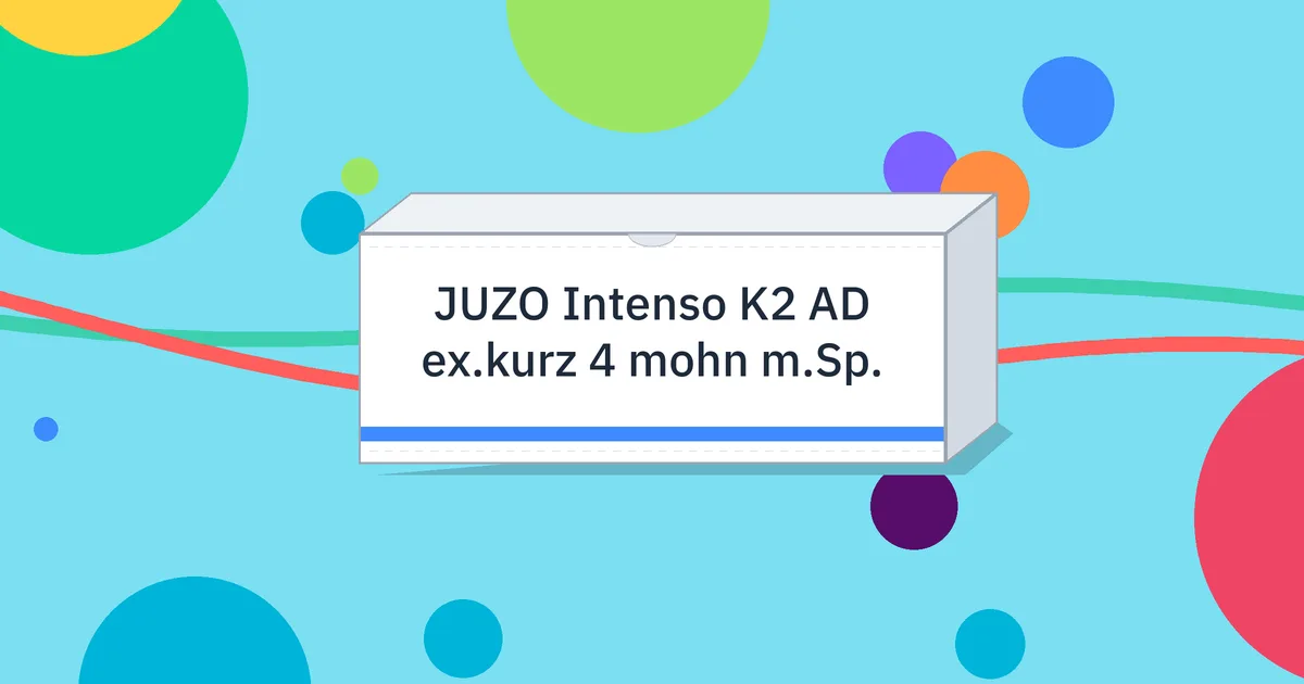 Symbolbild: Packung mit der Aufschrift JUZO Intenso K2 AD ex.kurz 4 mohn m.Sp. (PZN 18608268) – Verfügbarkeit und Bezug in Apotheken in Frankfurt am Main